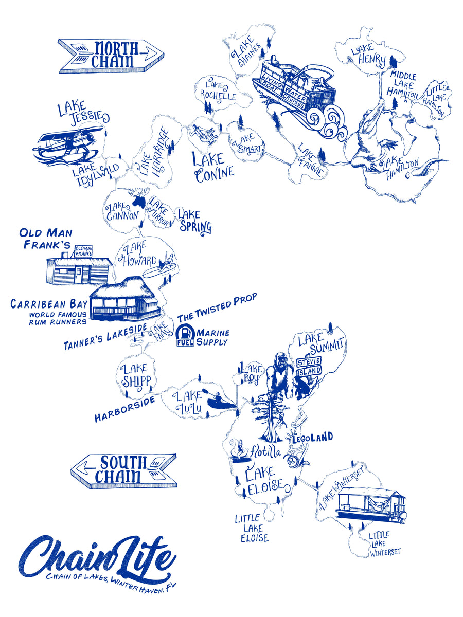 Chain of Lakes Map Framed Print by Brooke Braddy-Moore – Chain Life ...